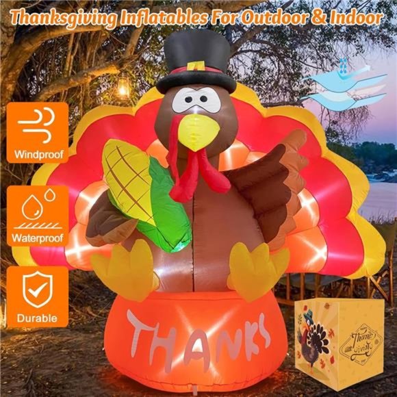 Holiday | 6ft Thanksgiving Inflatables Turkey Outdoor Decor With Light ...